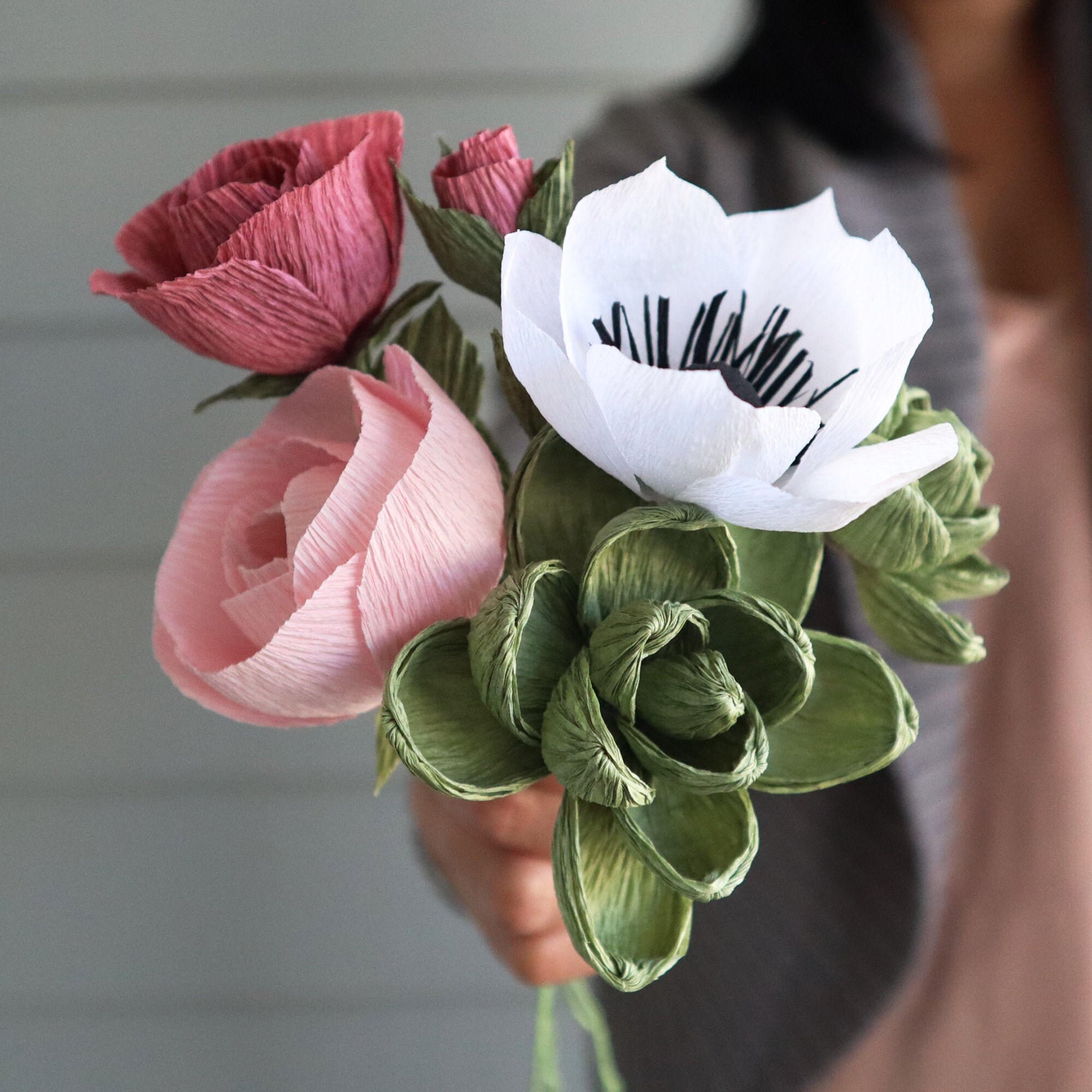 Boho-inspired Bouquet of Mixed Crepe Paper Flowers & Sage Succulents - Etsy