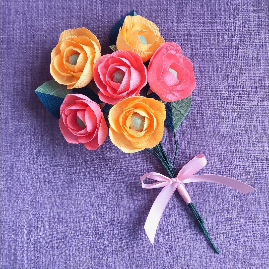 Bright, Every Day Crepe Paper Flower Bouquet, Gift-ready Arrangement, 3 ...