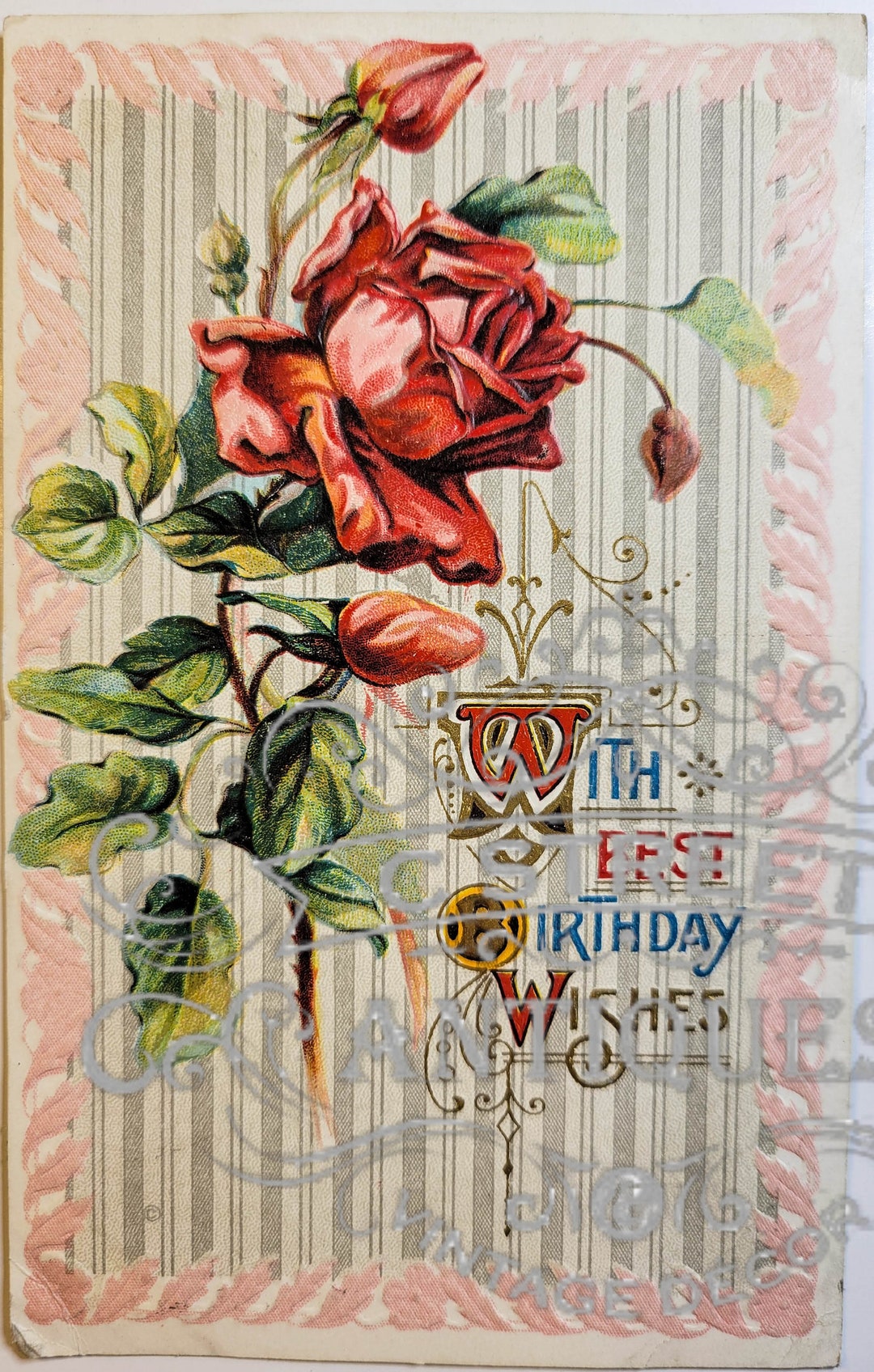 Birthday Vintage Post Card, Digital File, Postcard, Antique, Graphic ...