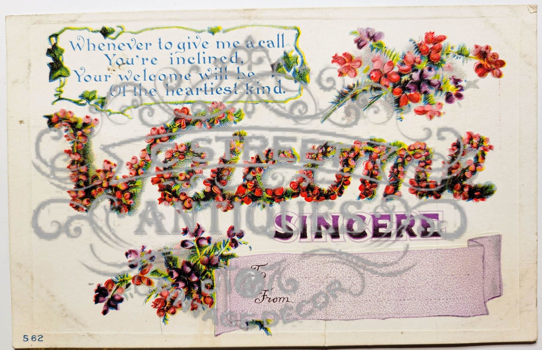 Welcome Vintage Post Card, Digital File, Postcard, Antique, Graphic ...