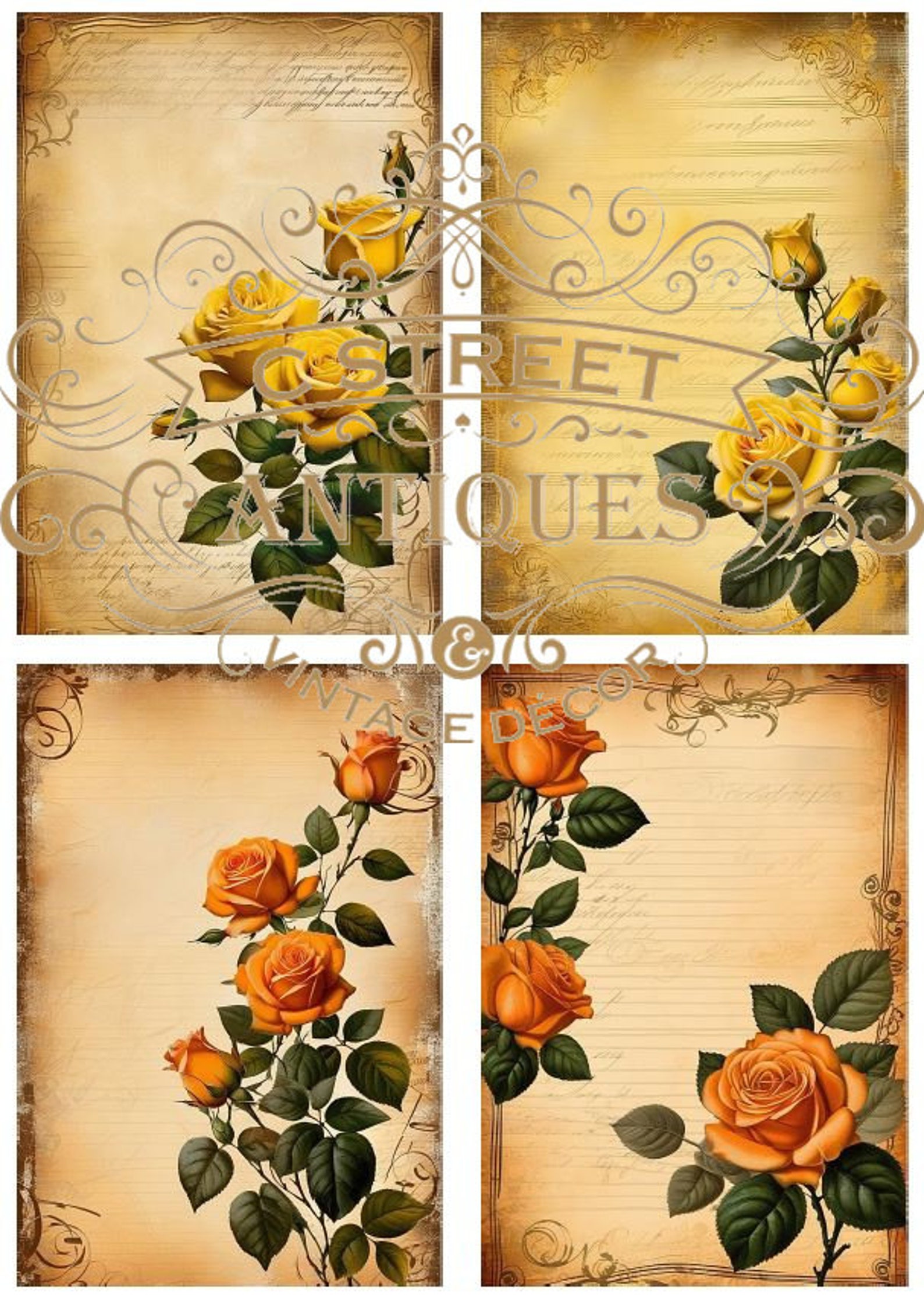 Digital Kit - Roses and Paper - Instant Download - Original Art - 48 ...