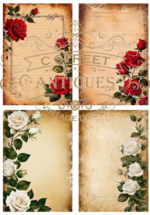 Digital Kit - Roses and Paper - Instant Download - Original Art - 48 ...
