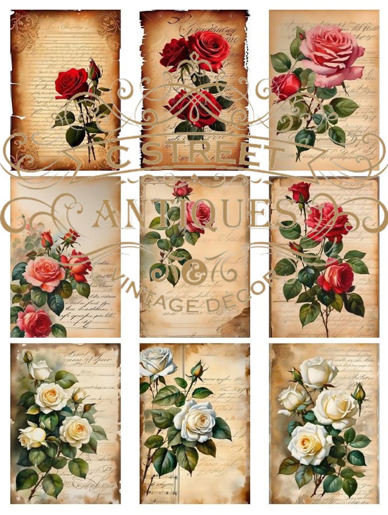 Digital Kit - Roses and Paper - Instant Download - Original Art - 48 ...