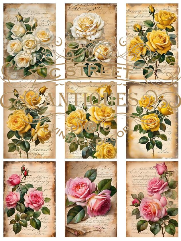 Digital Kit - Roses and Paper - Instant Download - Original Art - 48 ...