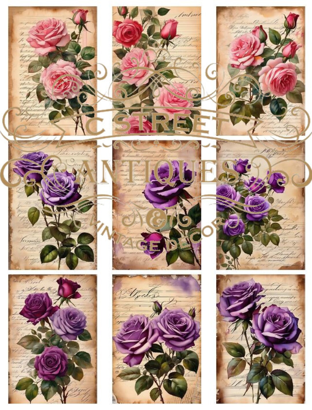 Digital Kit - Roses and Paper - Instant Download - Original Art - 48 ...