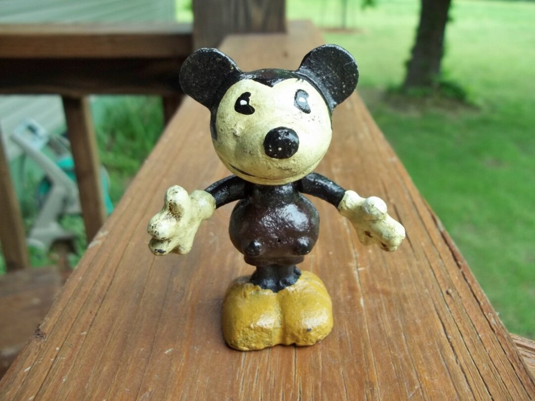 Cast Iron Small MICKEY MOUSE Figurine Rotating Arms Disney Decoration ...