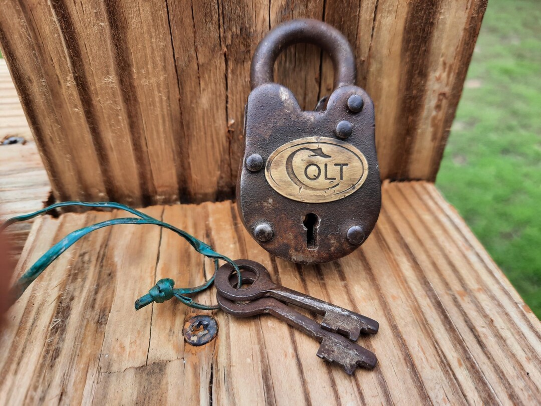Miniature Mini Cast Iron Colt Pistol Case Cabinet Lock & Keys Padlock ...