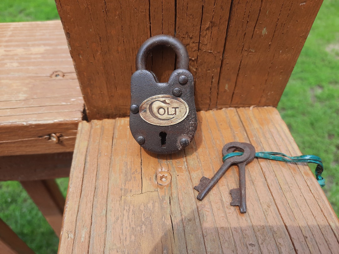 Miniature Mini Cast Iron Colt Pistol Case Cabinet Lock & Keys Padlock ...