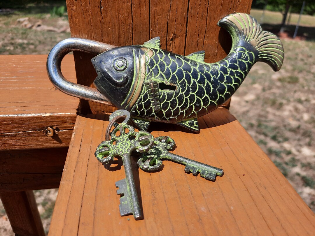 Unique Heavy Brass Fish Lock Padlock 2 Keys Trick Lock Koi - Etsy