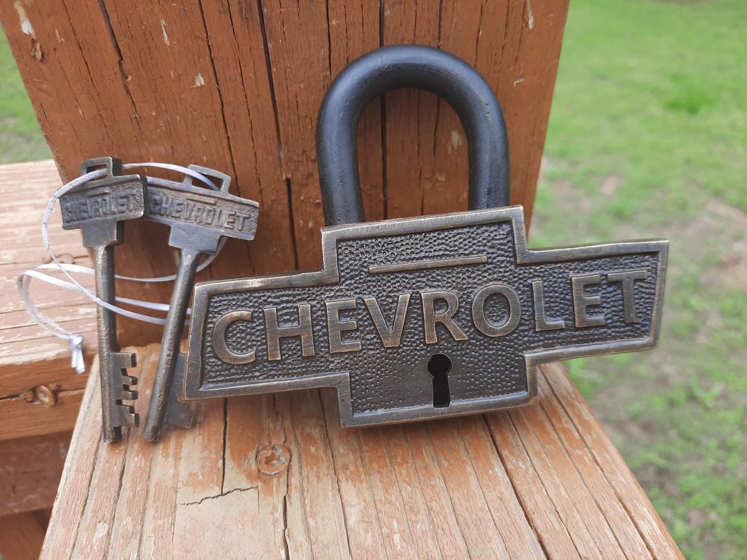 Large Heavy Brass CHEVROLET Chevy Lock Padlock & 2 Keys Both Marked ...