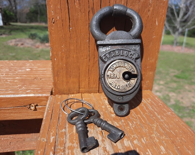 Cast Iron NSW Railways Pat 1873 Crab Lock With 2 Keys Padlock Lock 1870 ...