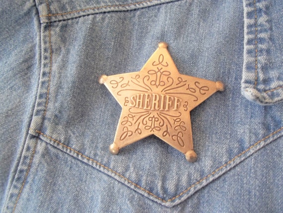 Silver with Embossed Sheriff Star Badge Pin Western Art | Etsy