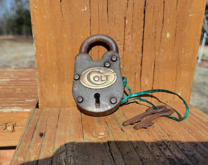 Miniature Mini Cast Iron Colt Pistol Case Cabinet Lock & Keys Padlock ...