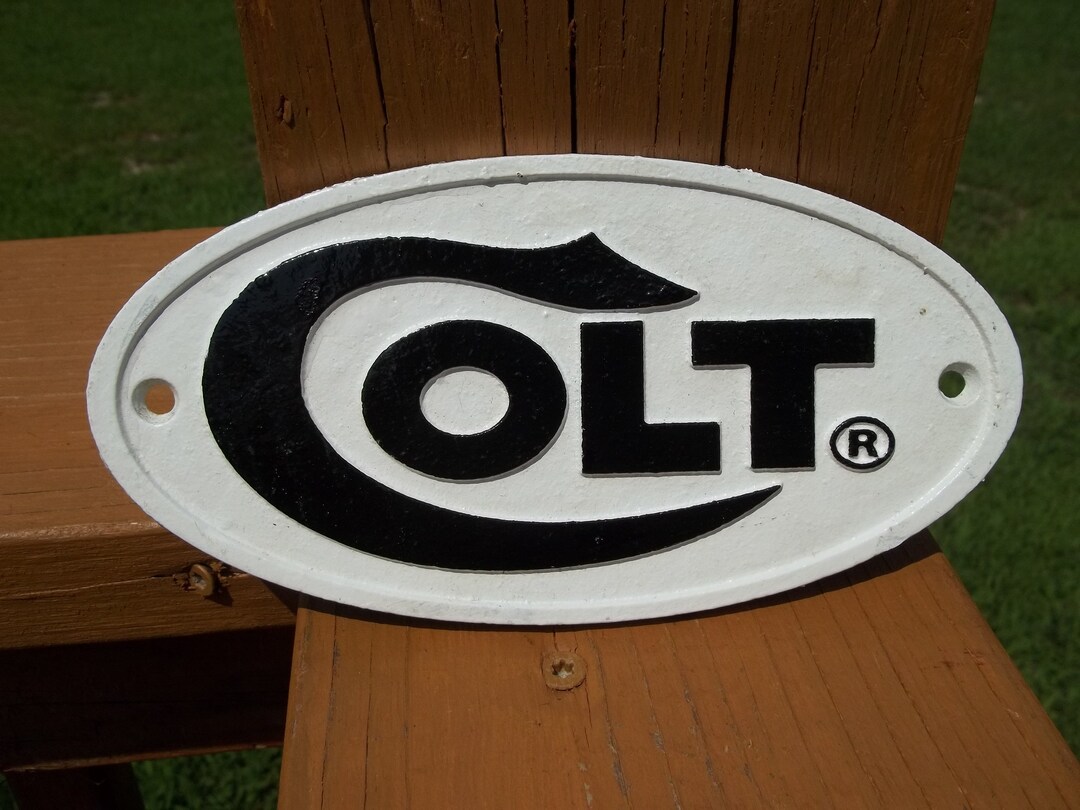 Cast Iron Oval Colt Firearms Sign Plaque Garage Fence Yard Sign Mounts ...