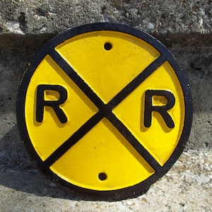 Cast Iron Round RAILROAD CROSSING Sign! Yellow & Black Sign 6 Inches in ...