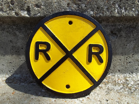Cast Iron Round RAILROAD CROSSING Sign Yellow & Black Sign 6 - Etsy