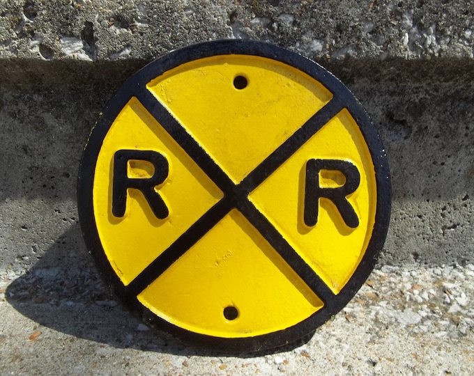 Cast Iron Round RAILROAD CROSSING Sign Yellow & Black Sign 6 Inches in ...