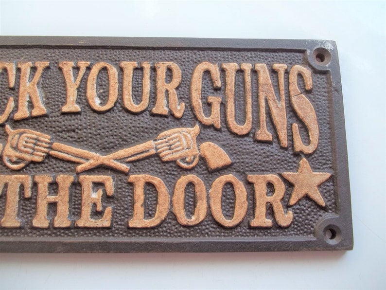 Cast Iron CHECK Your GUNS at the Door Sign Plaque Gym Ultimate - Etsy