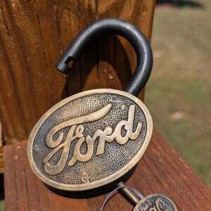 Large Heavy Brass FORD Lock Padlock & 2 Keys Both Marked Ford Works ...