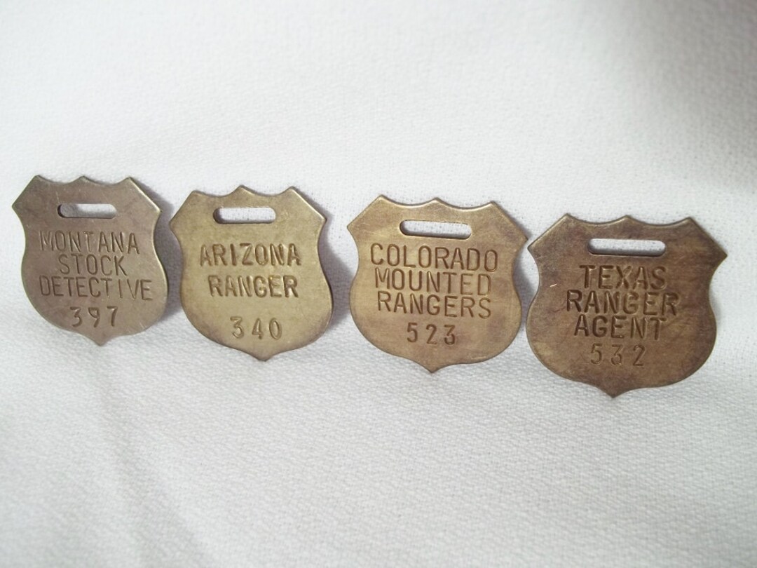 Set of 4 BRASS RANGER Tags or Fobs Colorado Mounted, Texas Ranger Agent ...