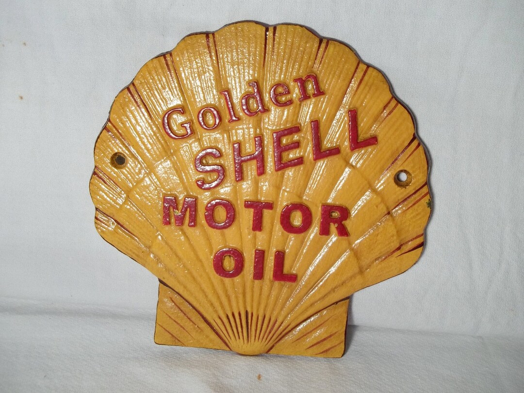 Cast Iron Golden SHELL Motor OIL Sign Plaque Clam Shaped Sign Gas Oil ...