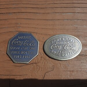 2 Brass Metal Coca Cola Coke Tokens Drink Coca Cola Good for One Free ...