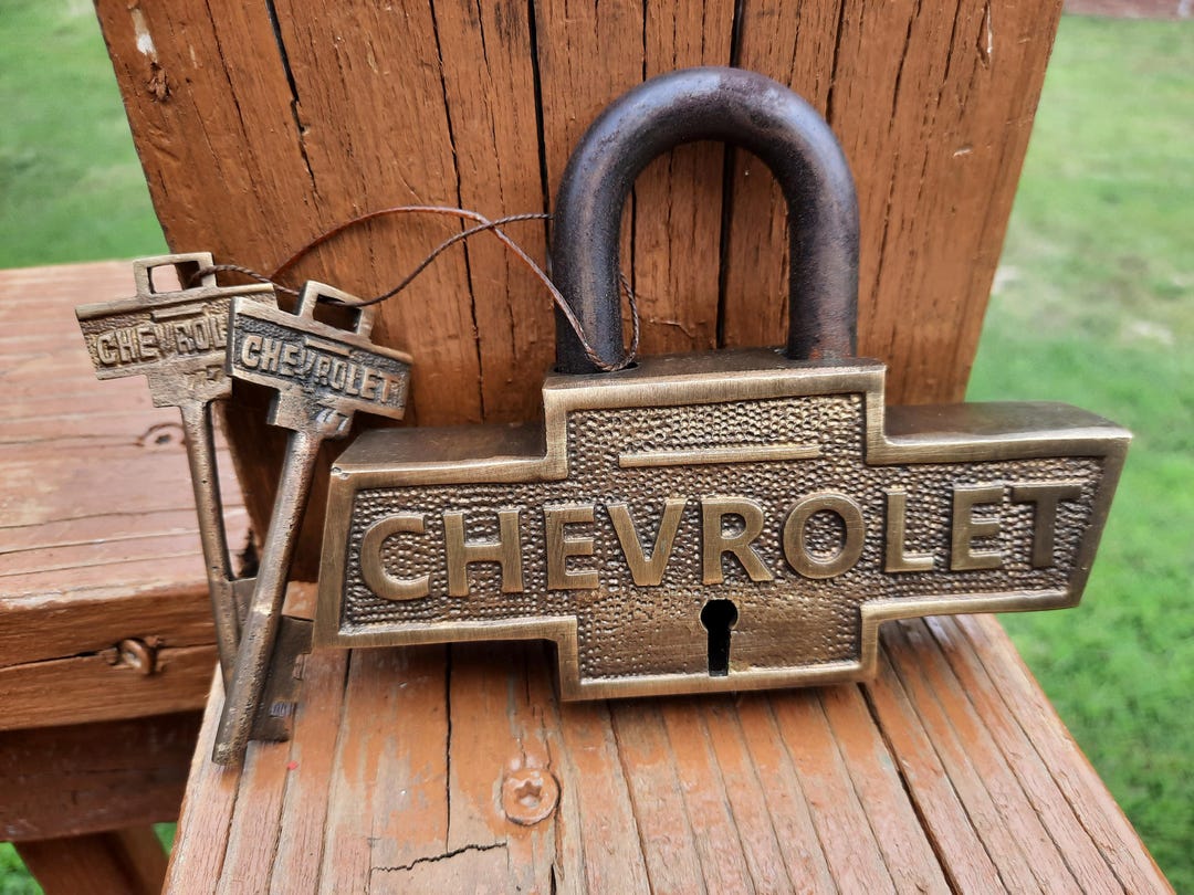Large Heavy Brass CHEVROLET Chevy Lock Padlock & 2 Keys Both Marked ...