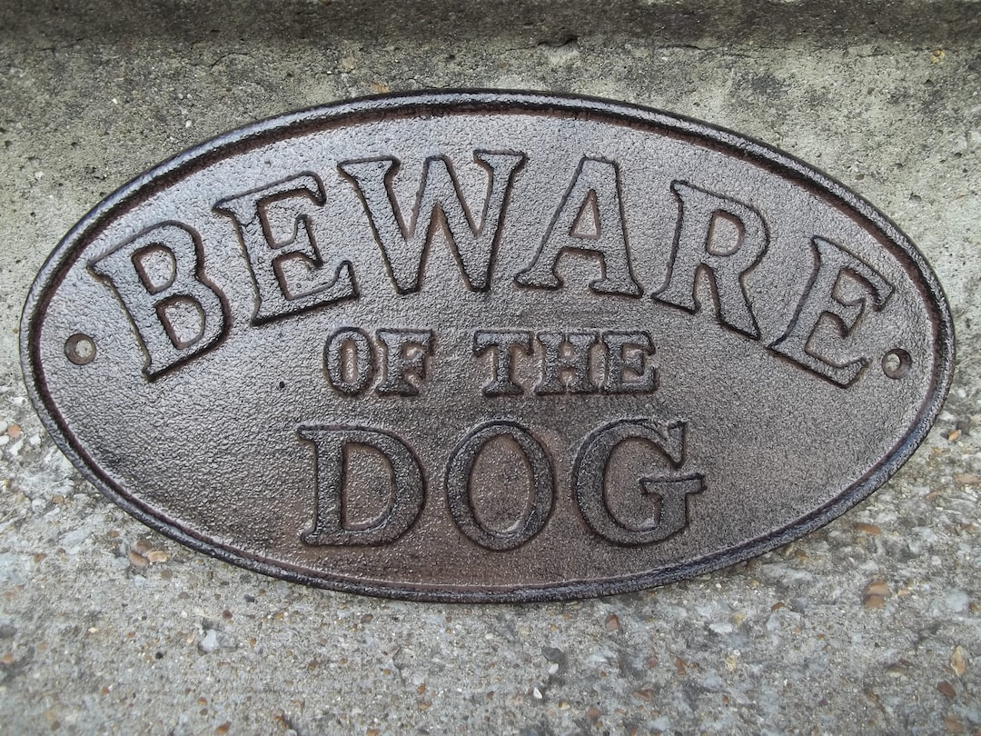 Cast Iron BEWARE of the DOG Sign Plaque Gate Yard Fence Sign Mounts ...