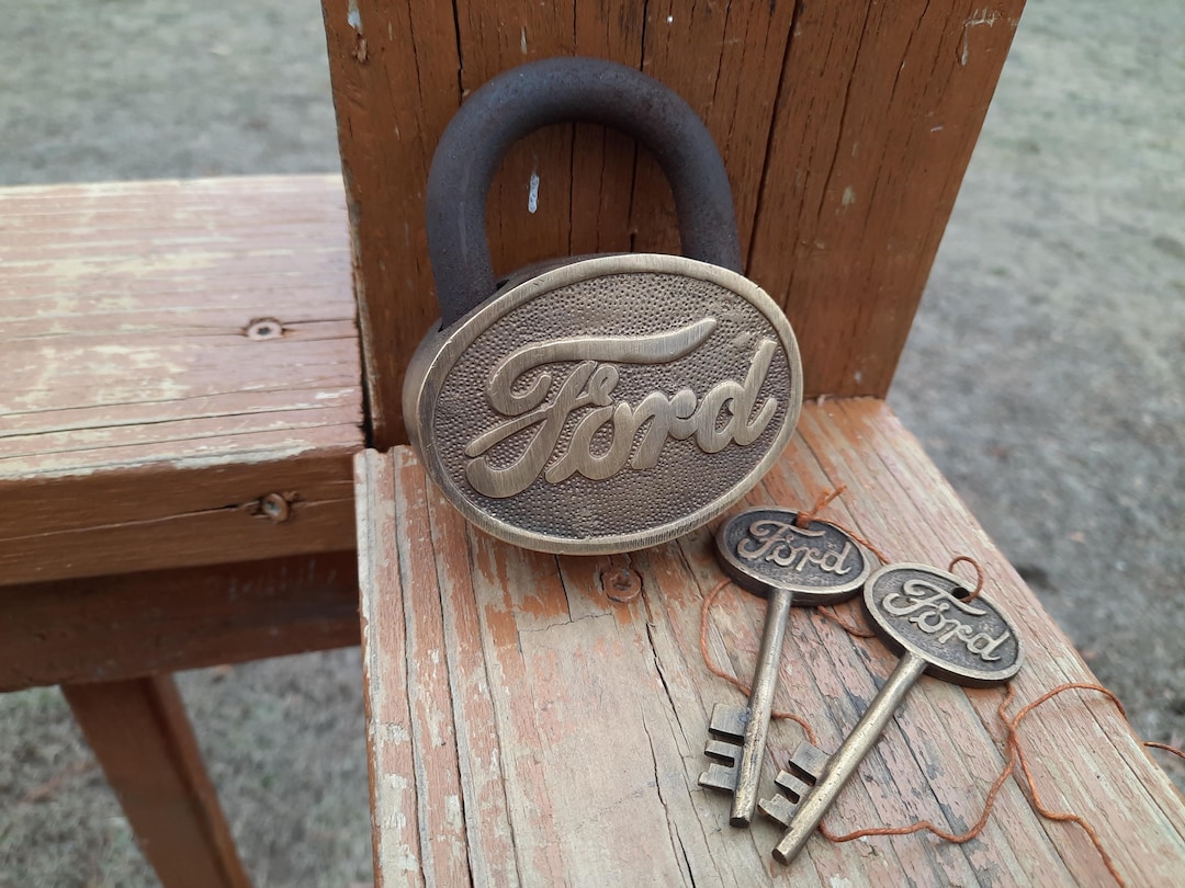Large Heavy Brass FORD Lock Padlock & 2 Keys Both Marked Ford Works ...
