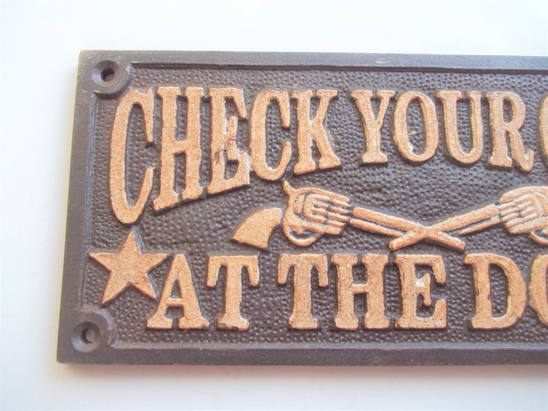 Cast Iron CHECK Your GUNS At The Door Sign Plaque Gym Ultimate | Etsy