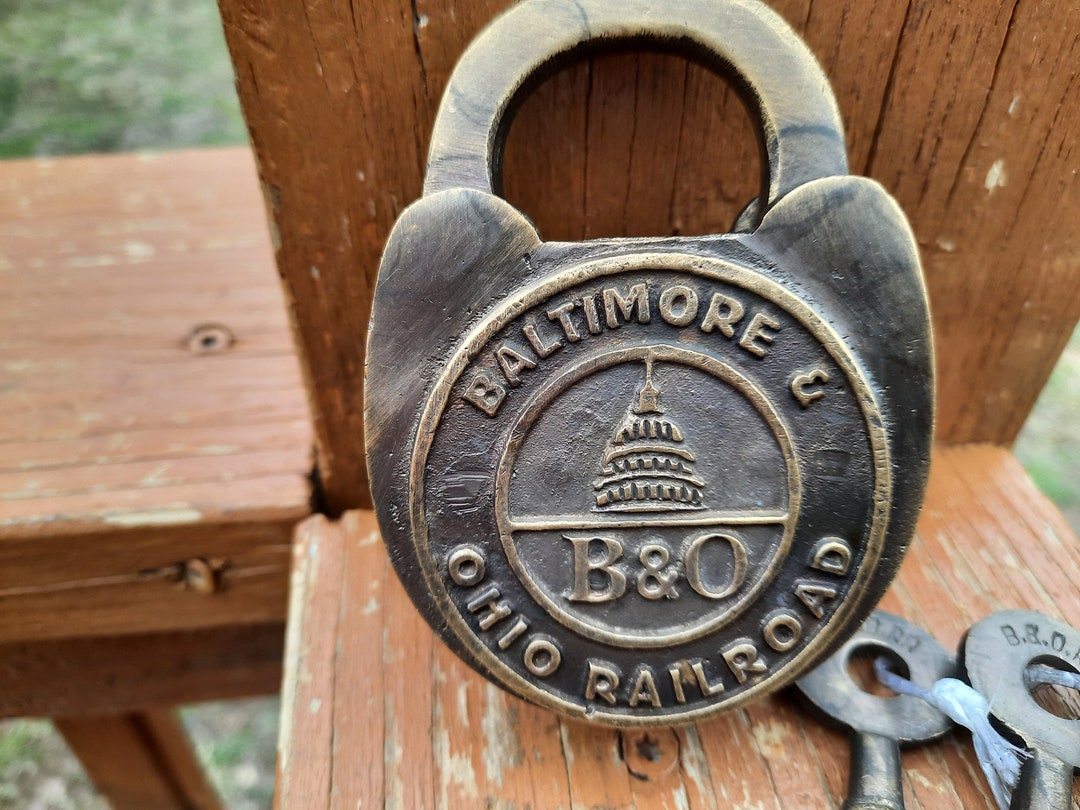 Heavy Brass B&O Railroad Lock BALTIMORE OHIO Railroad Railway Padlock ...