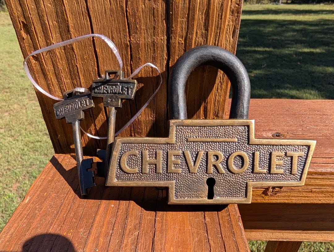 Large Heavy Brass CHEVROLET Chevy Lock Padlock & 2 Keys Both Marked ...