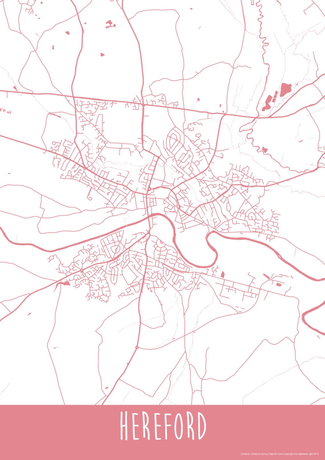 Hereford City England Art Map Roads Print Your Places | Etsy