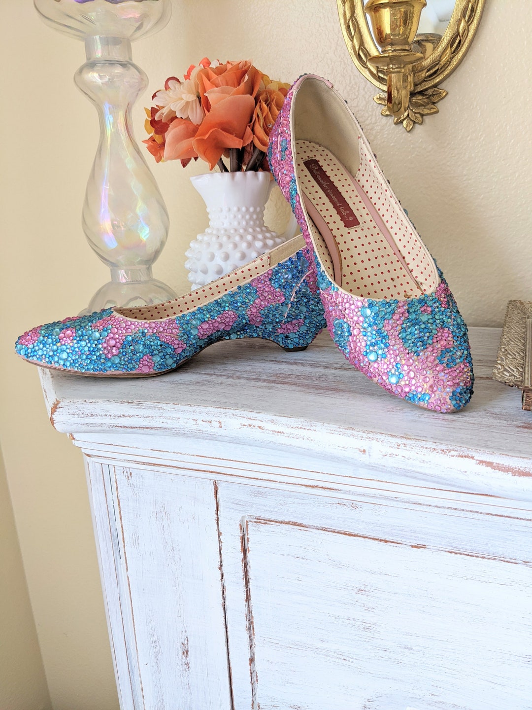 Rhinestone Splash Shoes. Pink and Blue Princess Dream Shoe. - Etsy