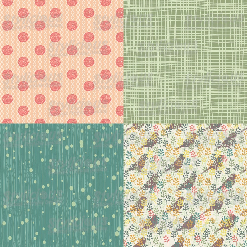 Floral Pattern Digital Paper Pack - Birds Printable Paper - Flowers and ...