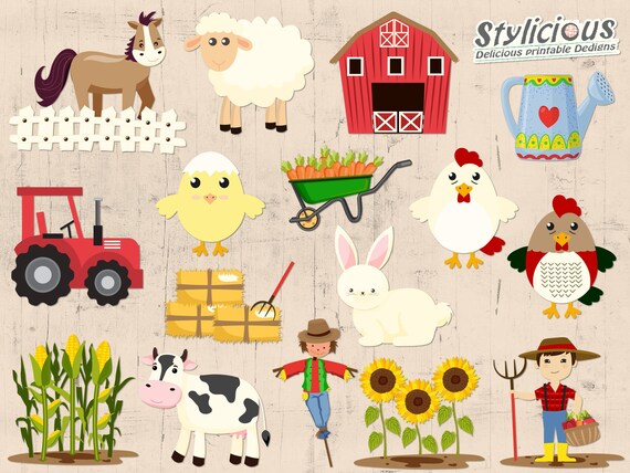 Farm Life Clipart Set Farm Living Digital Scrapbooking | Etsy