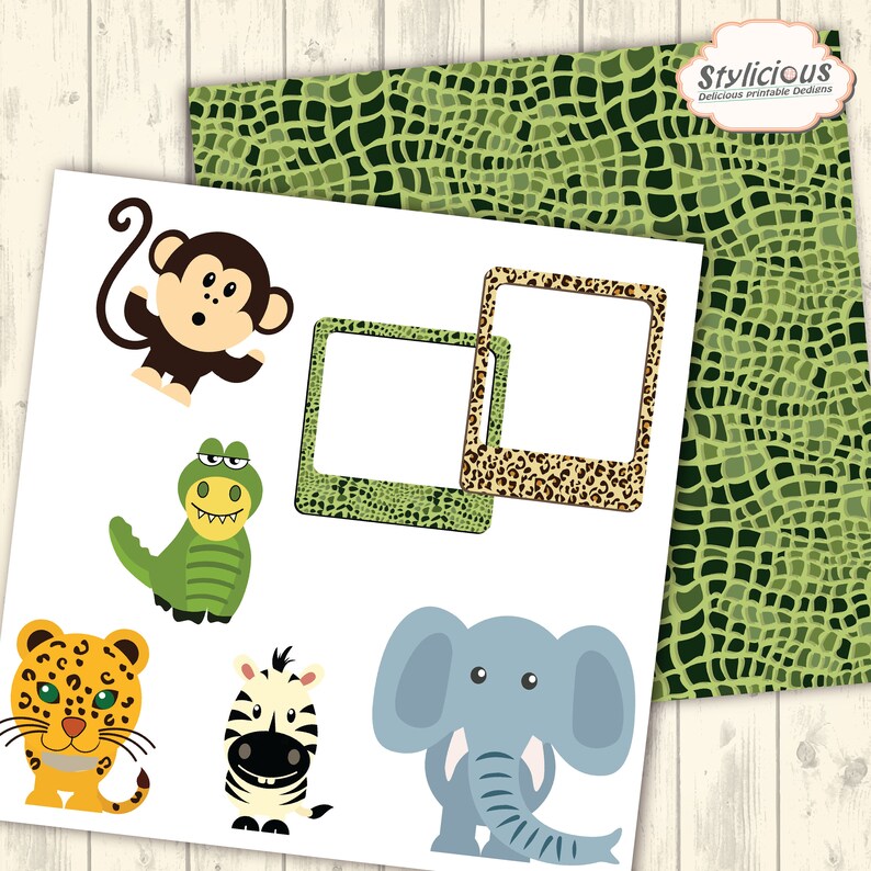 Safari / Zoo / Jungle Mini Scrapbook Kit- Digital Scrapbook Kit ...
