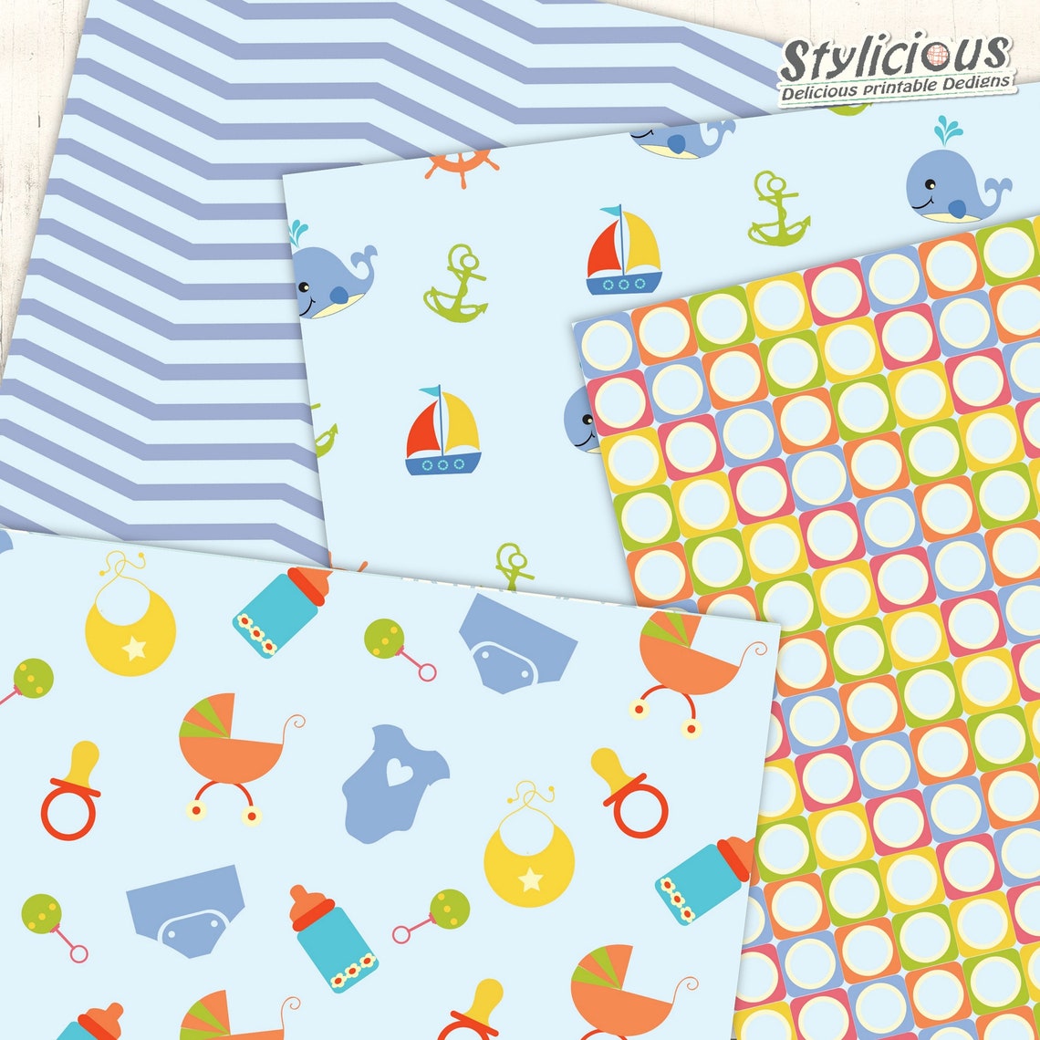 Baby Boy - Baby Shower- Digital Paper Pack - Printable Paper ...