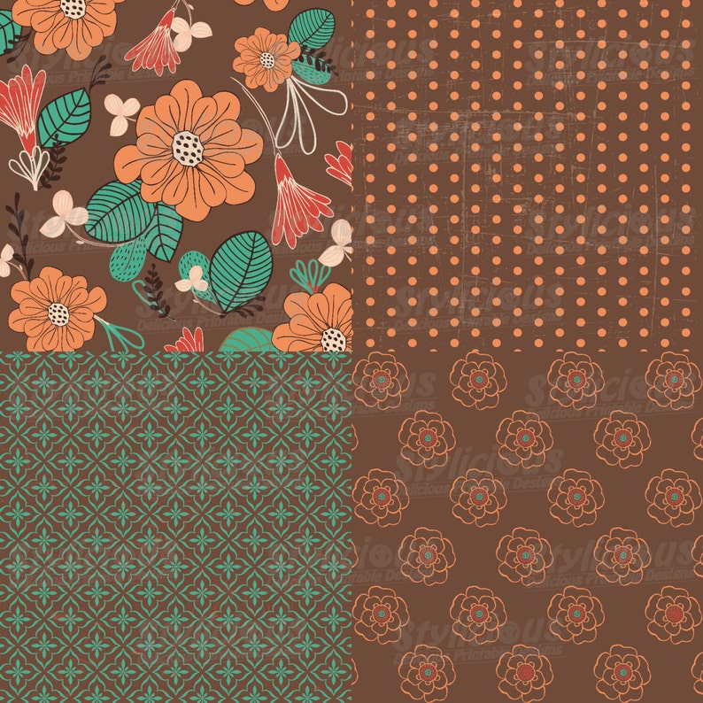 Birds and Flowers Pattern Digital Paper Pack - Floral Printable Paper ...