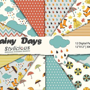 Rainy Days Scrapbook Patterns Pack - Thunder Storm Digital Paper Pack ...
