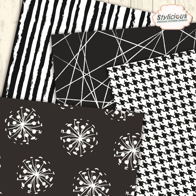 Black and White Digital Paper Pack - B&W Graphic Patterns Digital Paper ...