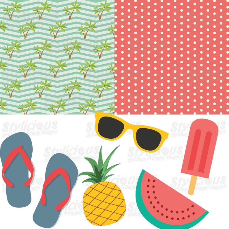 Summer Clipart and Background - Digital Scrapbook Kit - Scrapbooking ...