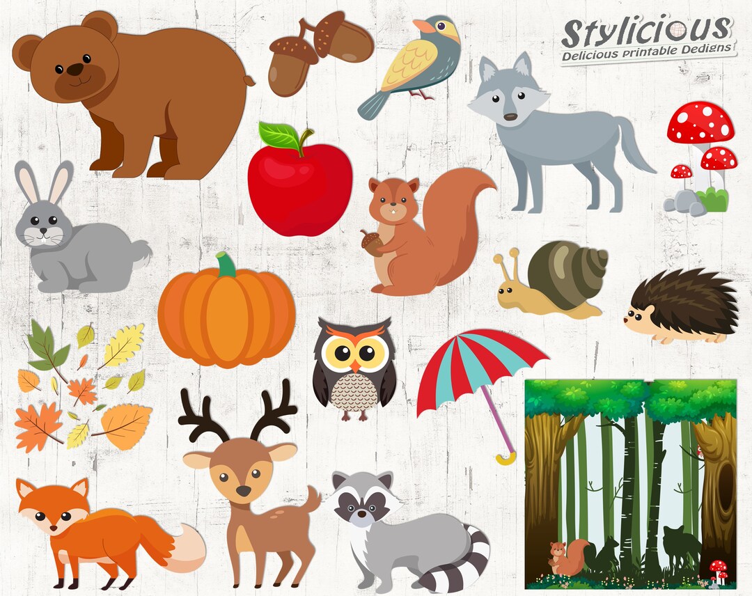 Autumn Animals Clipart Set - Digital Scrapbooking Embellishment ...