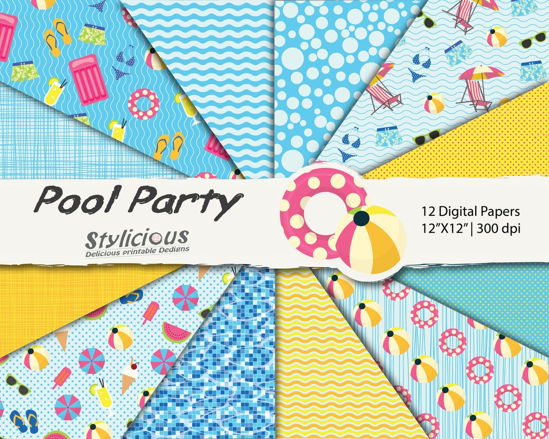 Pool Party Scrapbook Paper Pack - Pool / Beach Digital Scrapbook Paper ...
