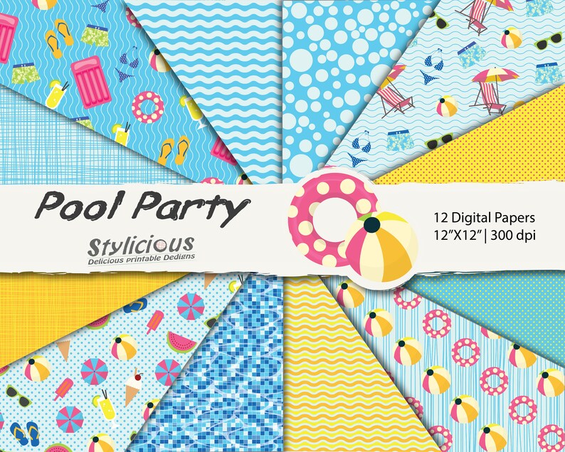 Pool Party Scrapbook Paper Pack Pool / Beach Digital - Etsy