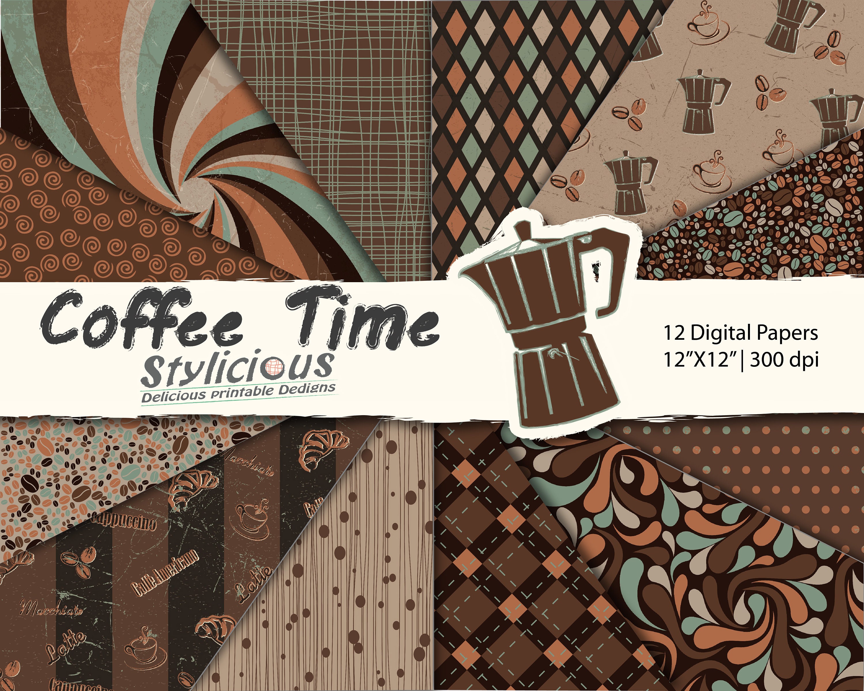 Coffee Bins Scrapbooking Paper - Coffee Breake Digital Paper Pack ...