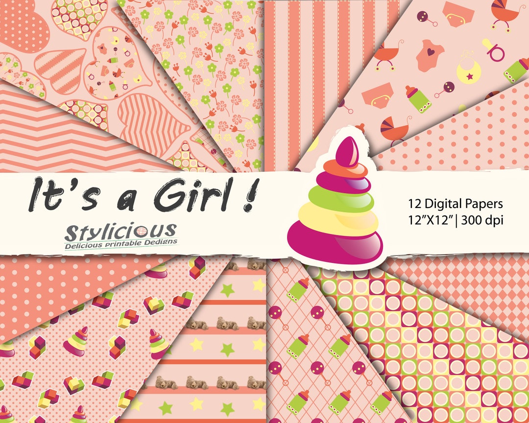 Baby Girl - Baby Shower- Baby Digital Paper - Printable Paper ...