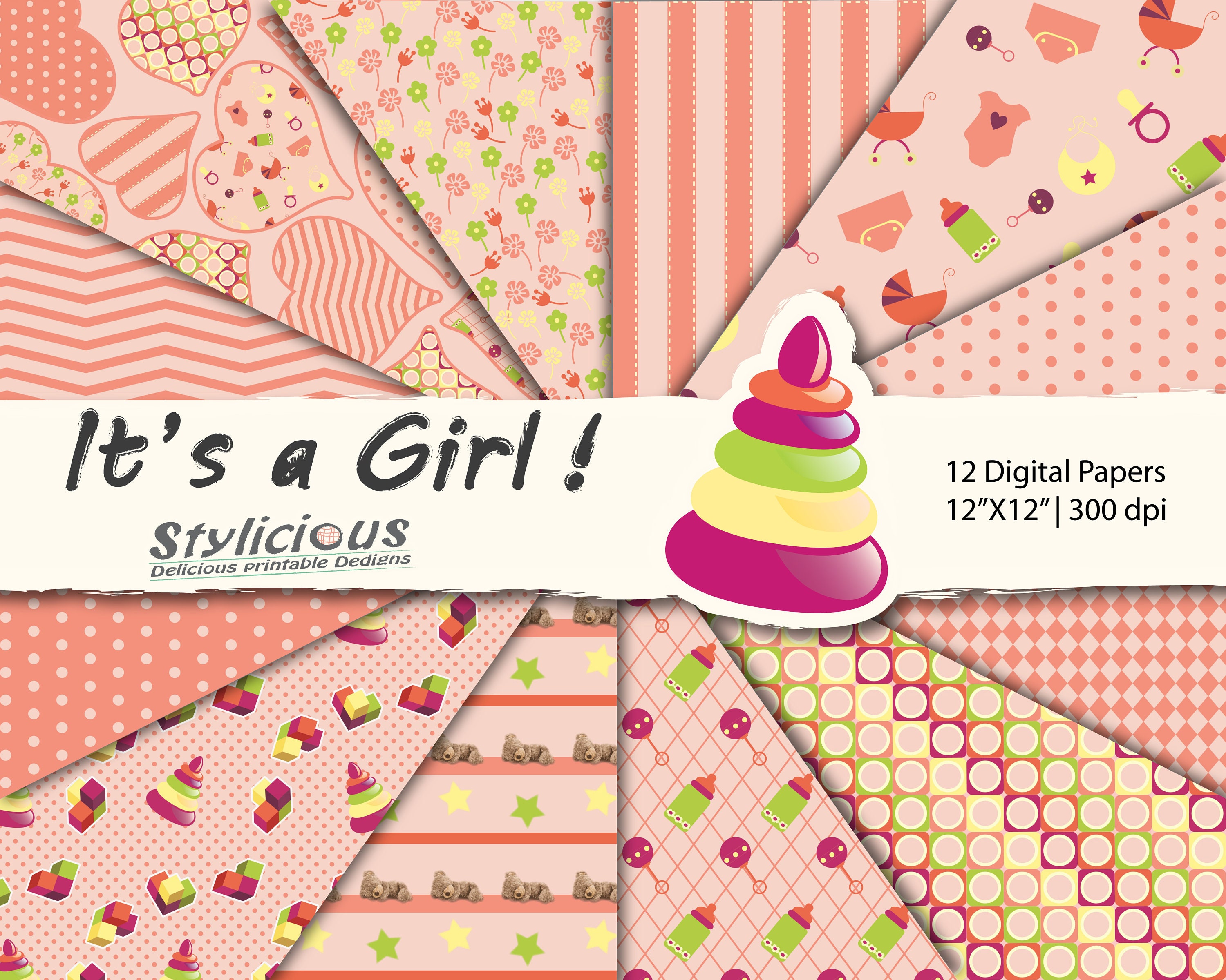 Baby Girl - Baby Shower- Baby Digital Paper - Printable Paper ...