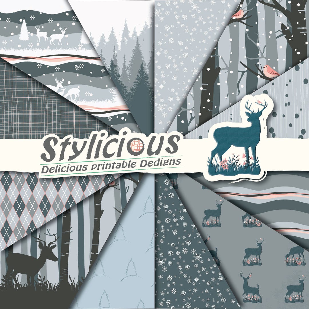 Winter Forest Scrapbook Paper / Reindeer printabale paquete de - Etsy ...