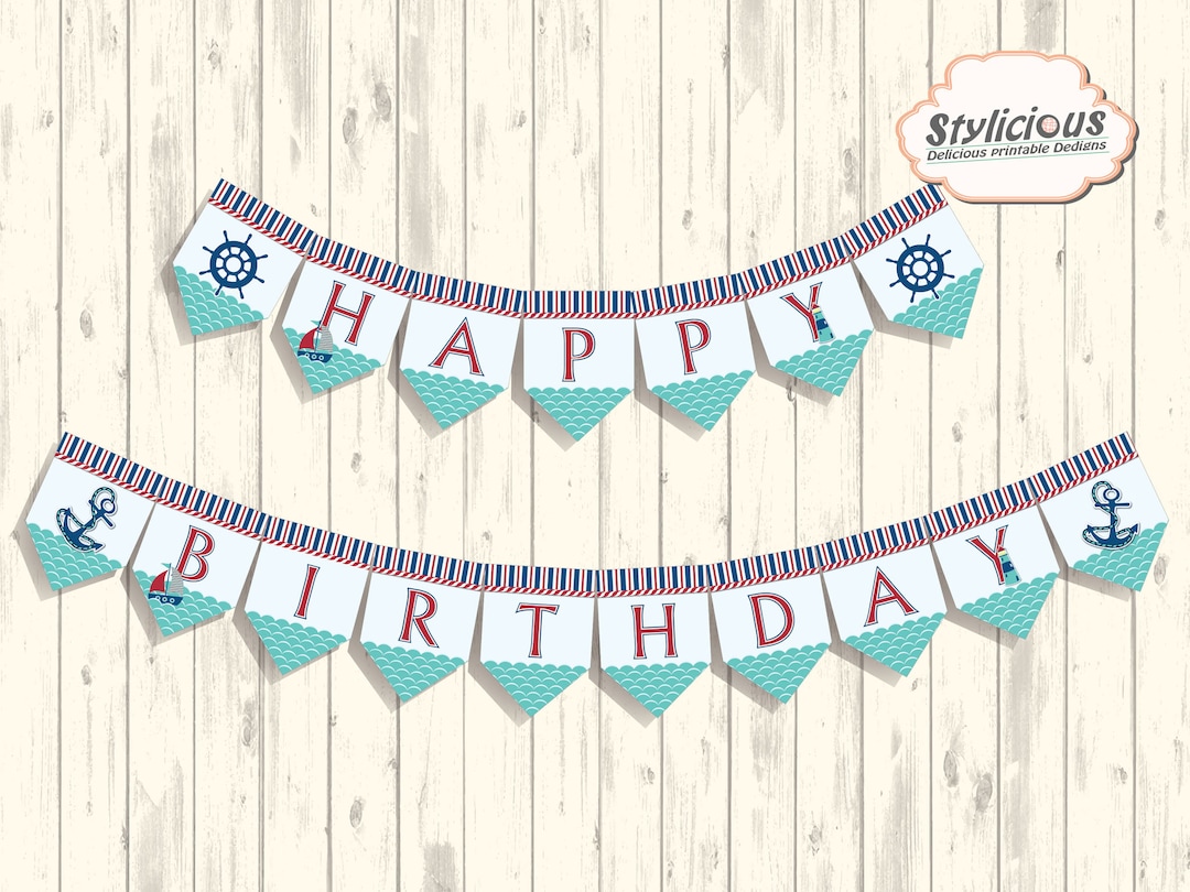Nautical Birthday Party Theme – DIY Happy Birthday Banner Printable - Etsy